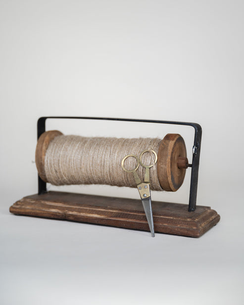 Reclaimed Wood and Metal Spool Stand with Scissors
