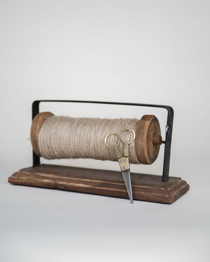 Reclaimed Wood and Metal Spool Stand with Scissors